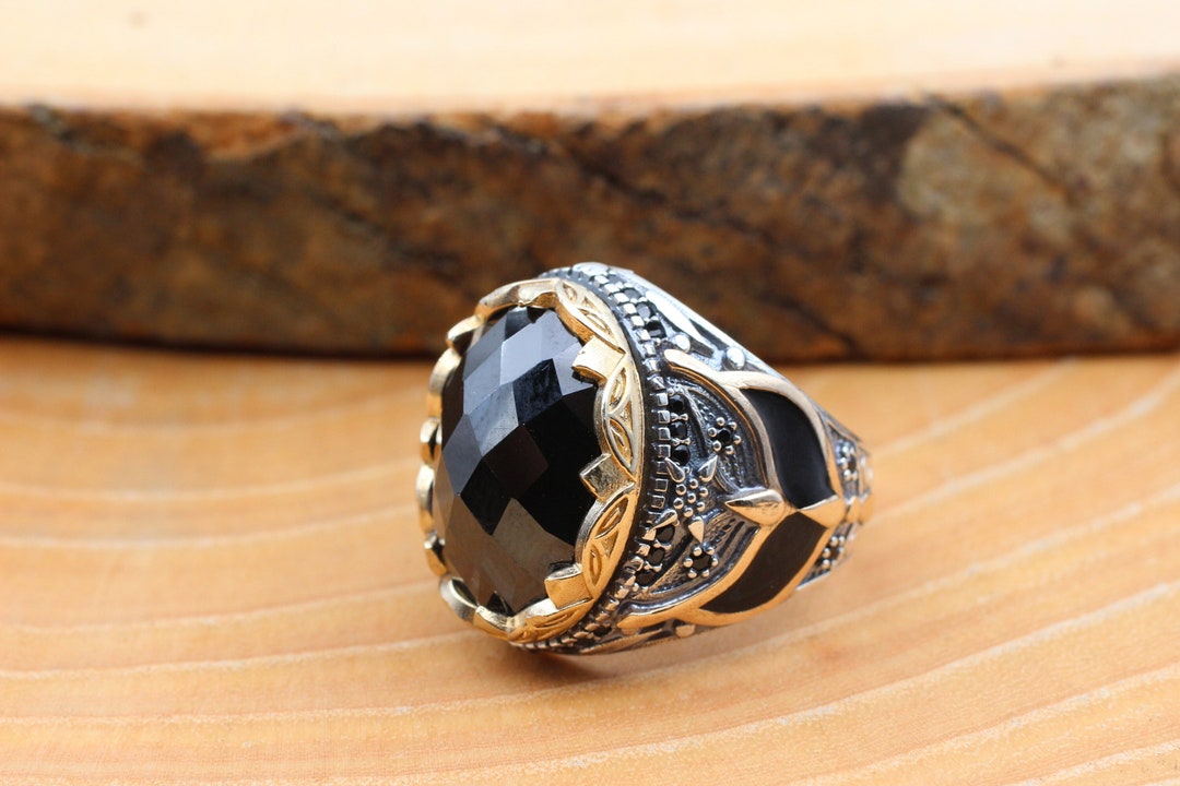 Turkish Silver Men's Ring Onyx Men's Ring Handmade - Etsy