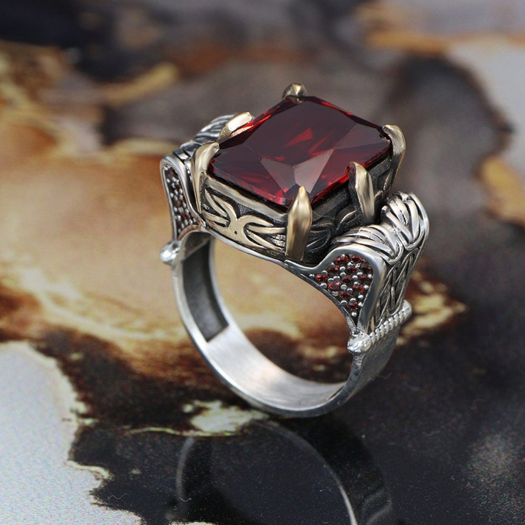 Ruby Men's Ring, Handmade Mens Ring, Ottoman Mens Ring, 925 Sterling ...