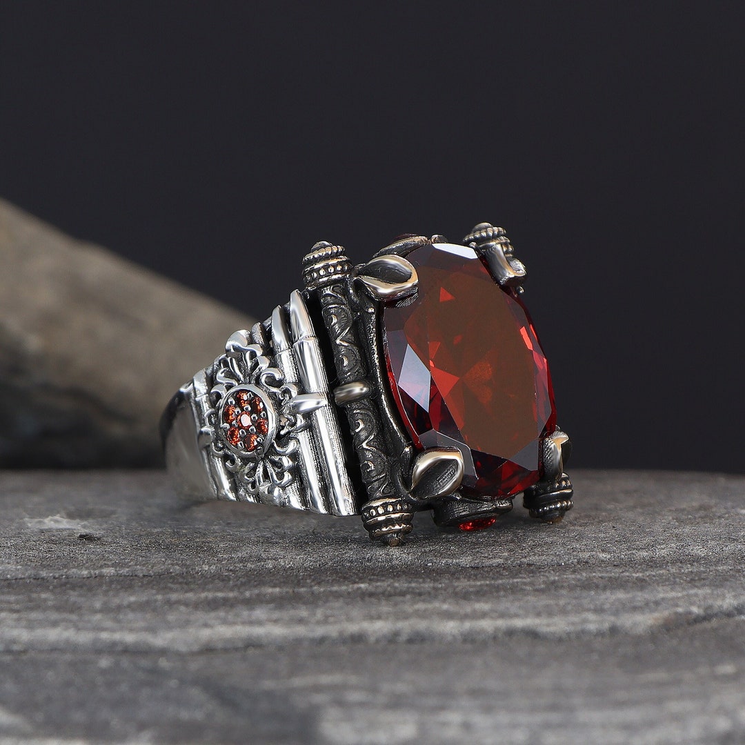 Ruby Men's Ring, Handmade Mens Ring, Ottoman Mens Ring, 925 Sterling ...
