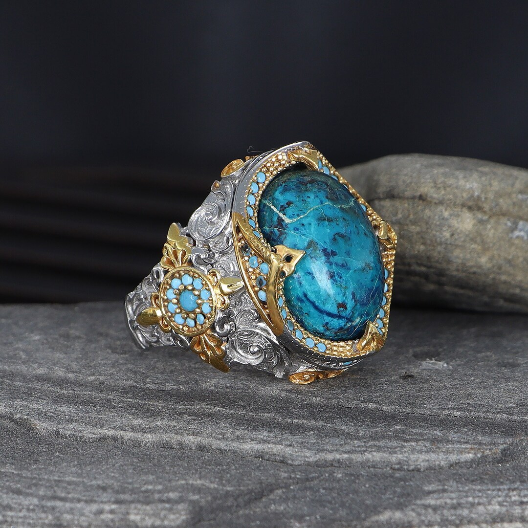 Azurite Men Ring, Handmade Men Ring, Ottoman Men's Ring, 925 Sterling ...