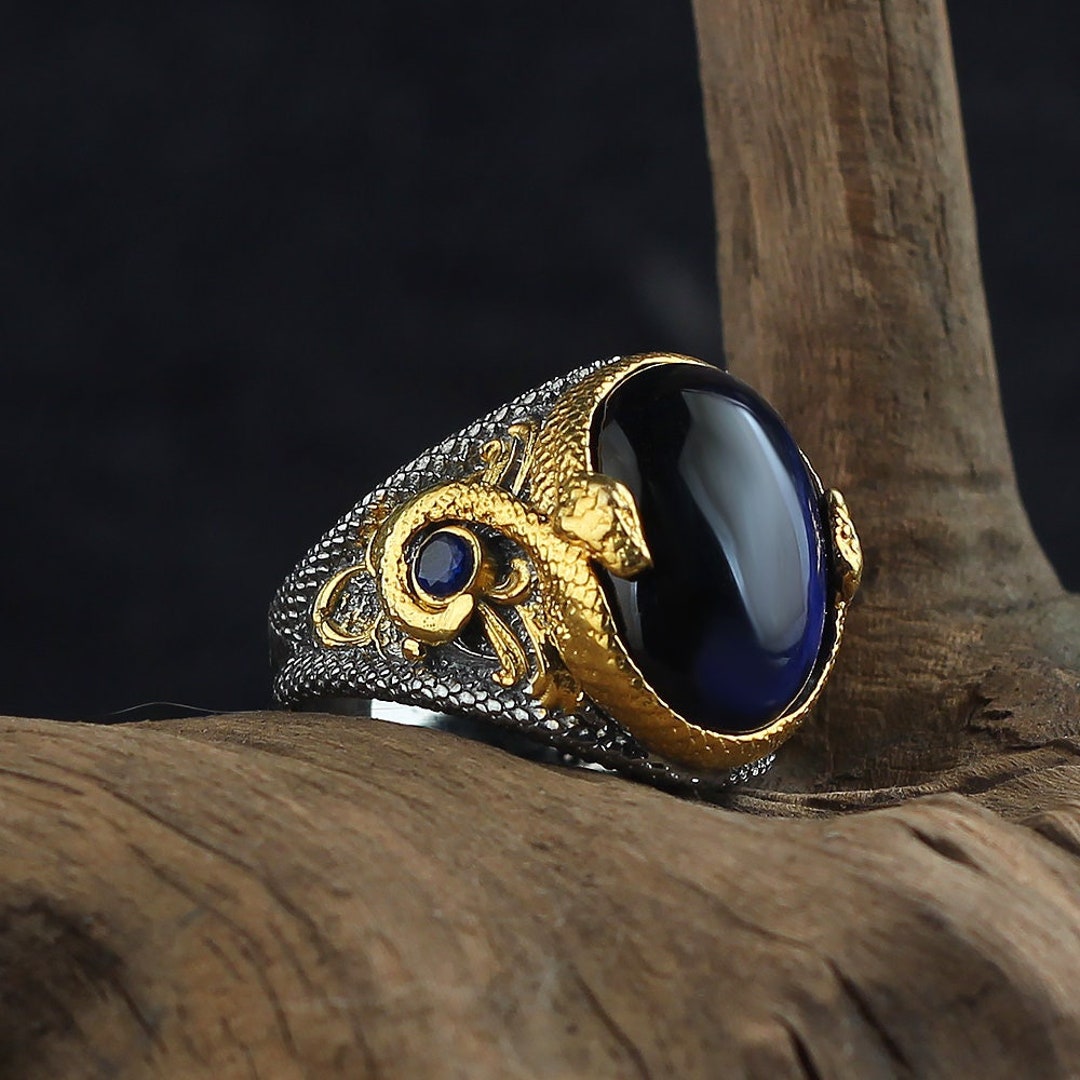 Handmade Men Ring, Tiger Eye Men Ring, Ottoman Snake Men Ring, 925 ...