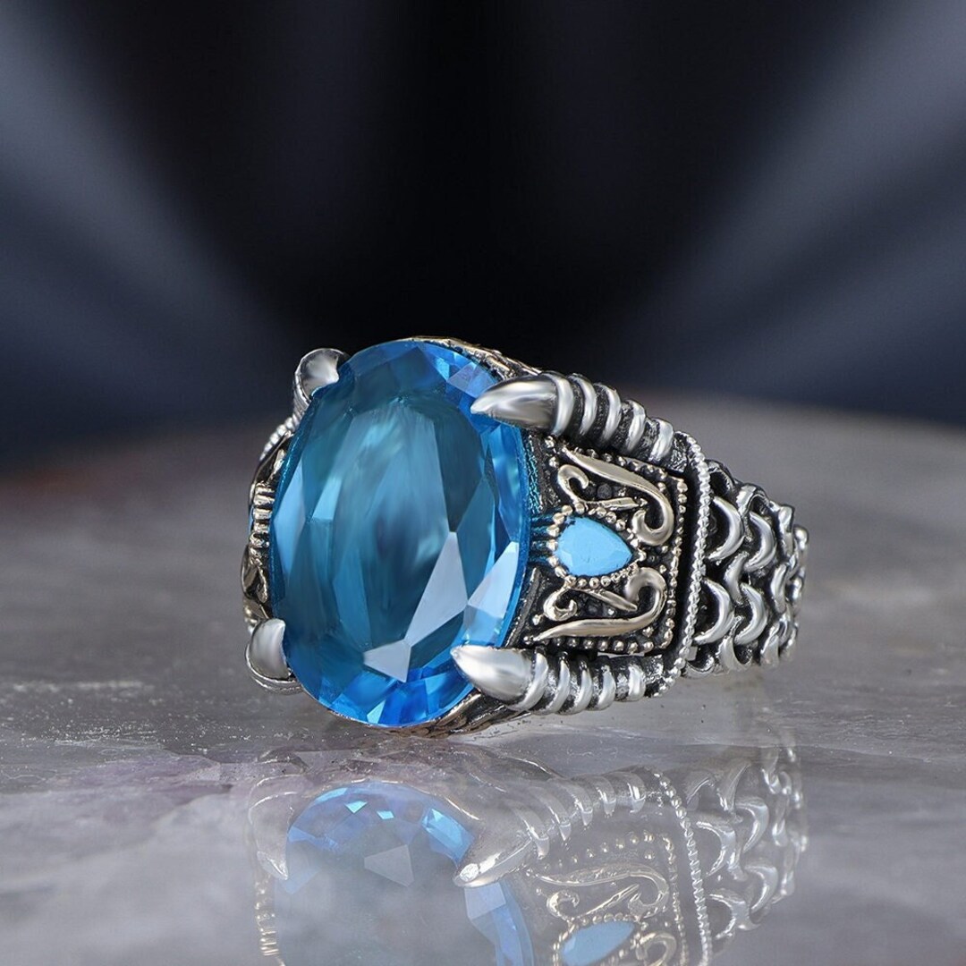 Aquamarine Men's Ring, Handmade Men's Ring, Ottoman Men's Ring, 925 ...