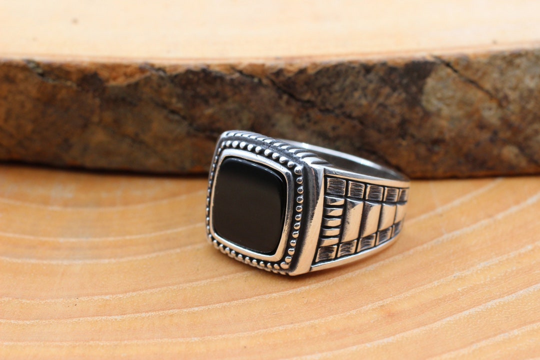 Turkish Silver Men's Ring Onyx Men's Ring Handmade - Etsy