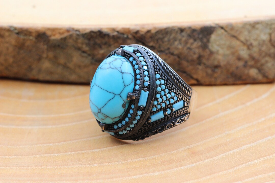 Turquoise Men Ring, Handmade Men Ring, Ottoman Men's Ring, 925 Sterling ...
