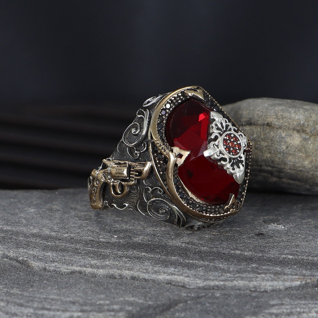 Ruby Men's Ring, Handmade Mens Ring, Ottoman Mens Ring, 925 Sterling ...