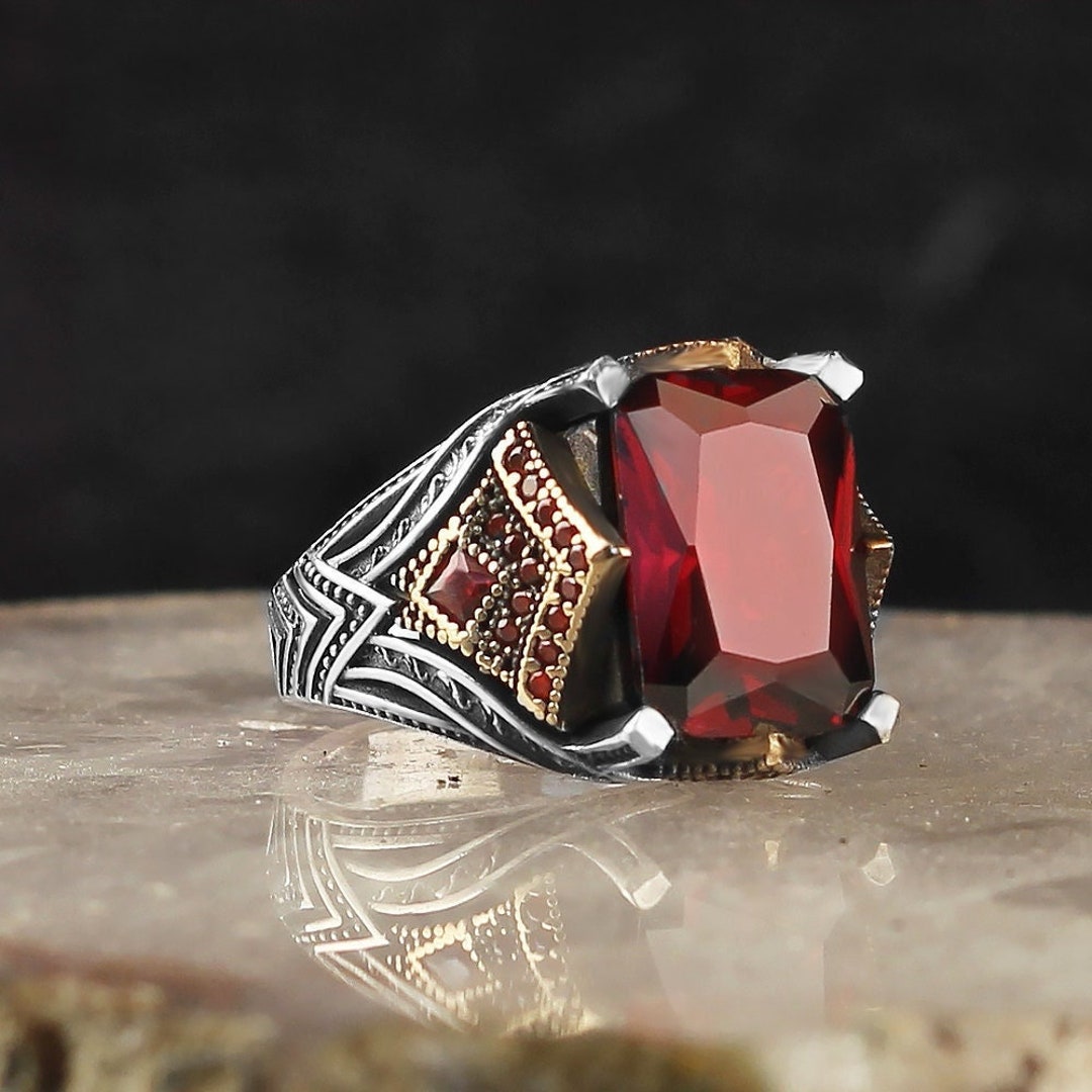 Ruby Men's Ring, Handmade Mens Ring, Ottoman Mens Ring, 925 Sterling ...