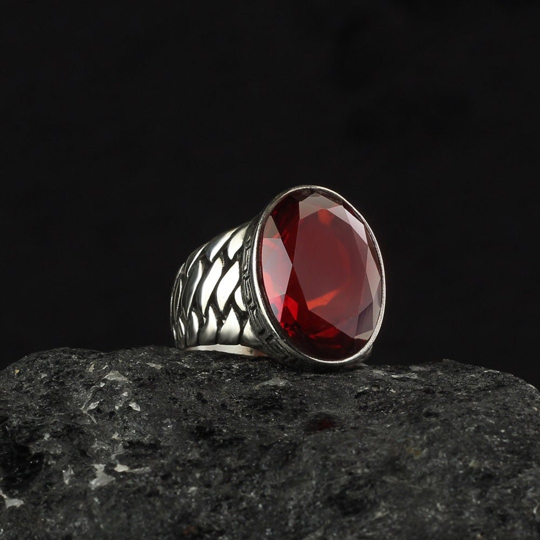 Ruby Men's Ring, Handmade Mens Ring, Ottoman Mens Ring, 925 Sterling Silver, Ruby Ring, Turkish ...