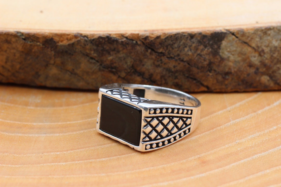 Turkish Silver Men's Ring Onyx Men's Ring Handmade - Etsy