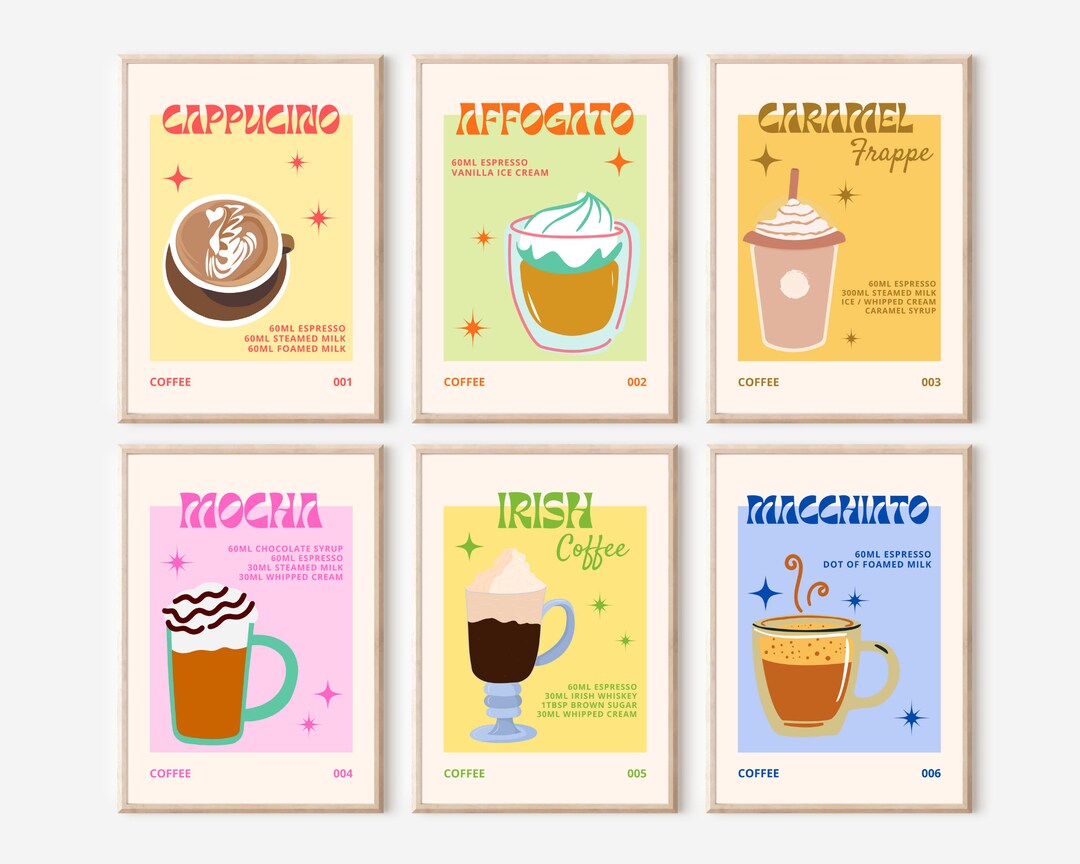 Preppy Coffee Prints With Recipe Coffee Prints Coffee Wall Art Wall Art ...