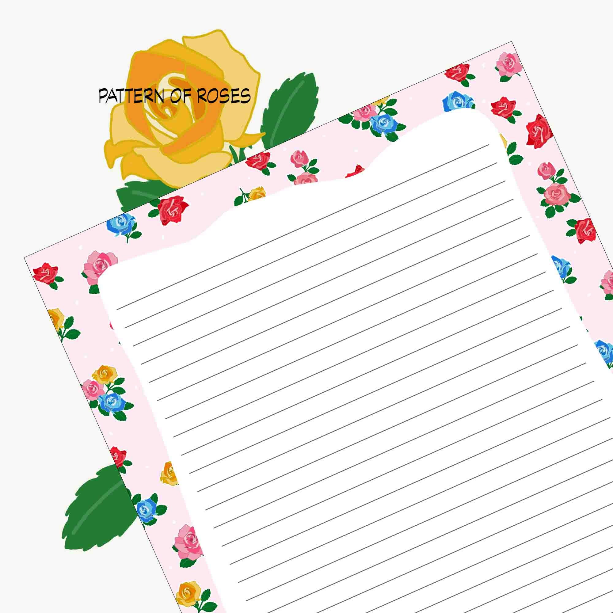 Printable Stationery Paper, roses, Lined/ Unlined, With Envelope ...