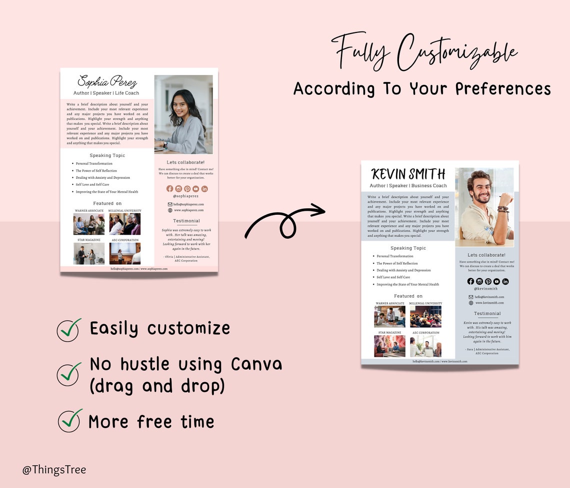 Speaker Sheet Template Author Media Kit Keynote Speaker Business Coach ...