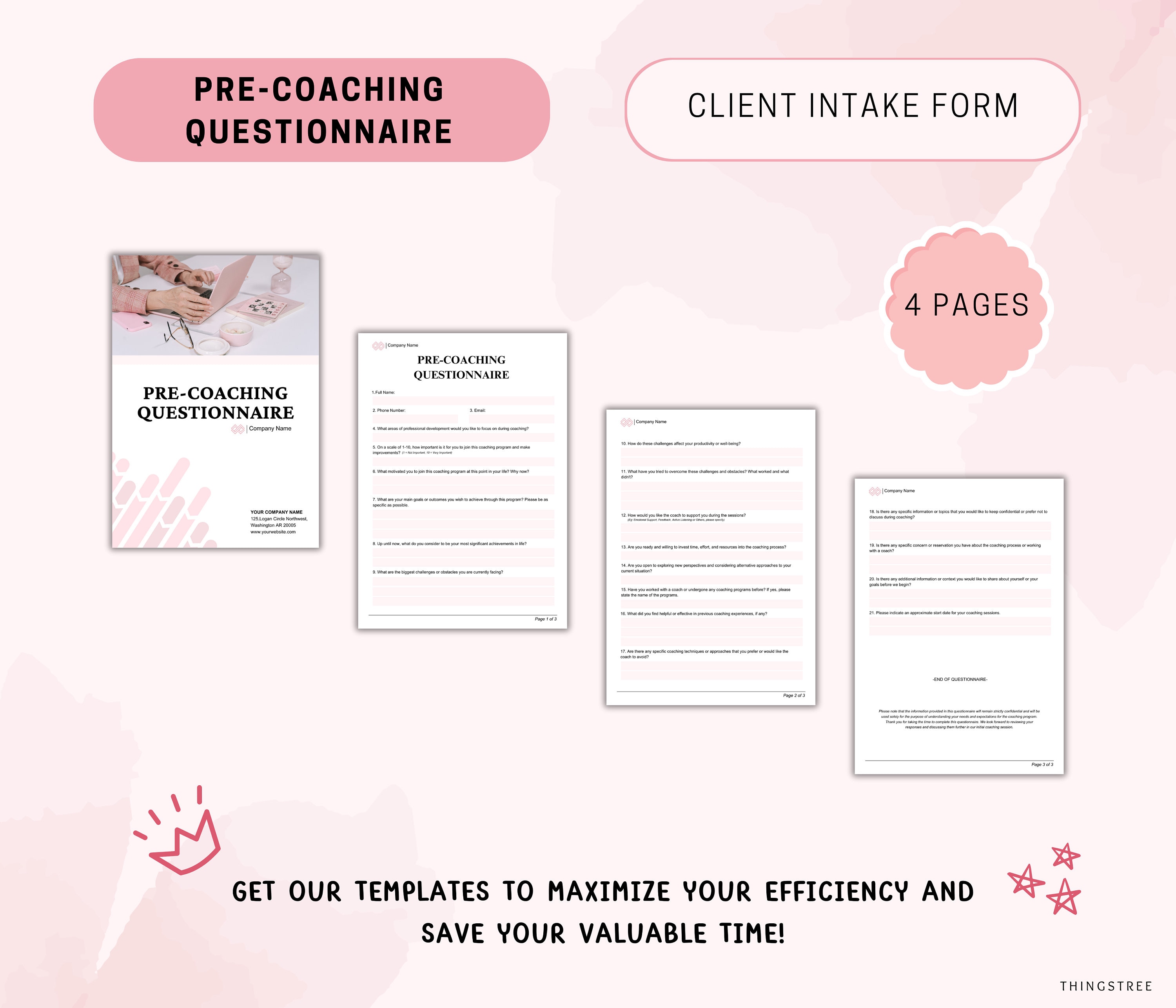 Pre Coaching Questionnaire,client Intake Form for Coaches,coaching ...