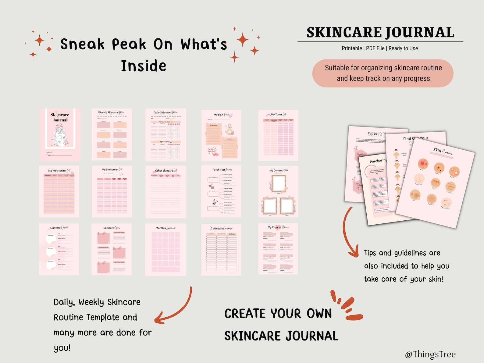Skincare Journal Beauty Care Planner Skincare Routine Printable ...