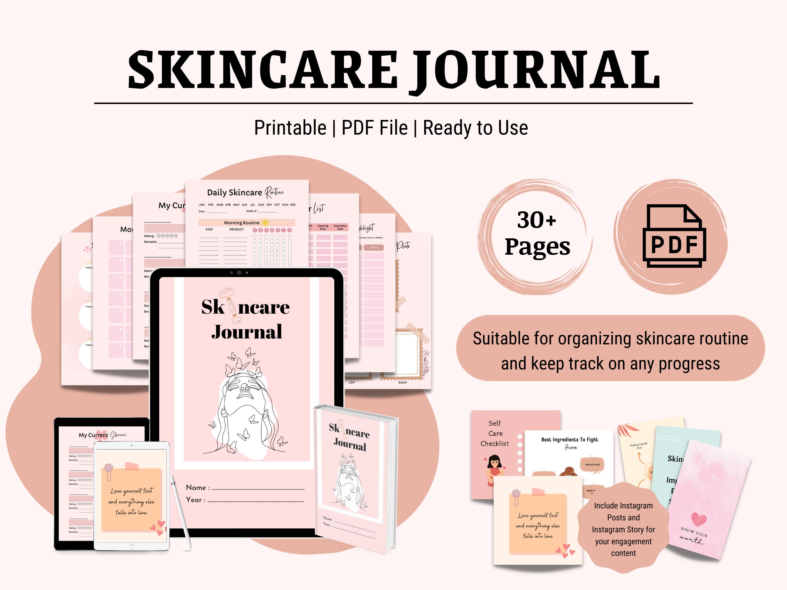 Skincare Journal Beauty Care Planner Skincare Routine Printable ...