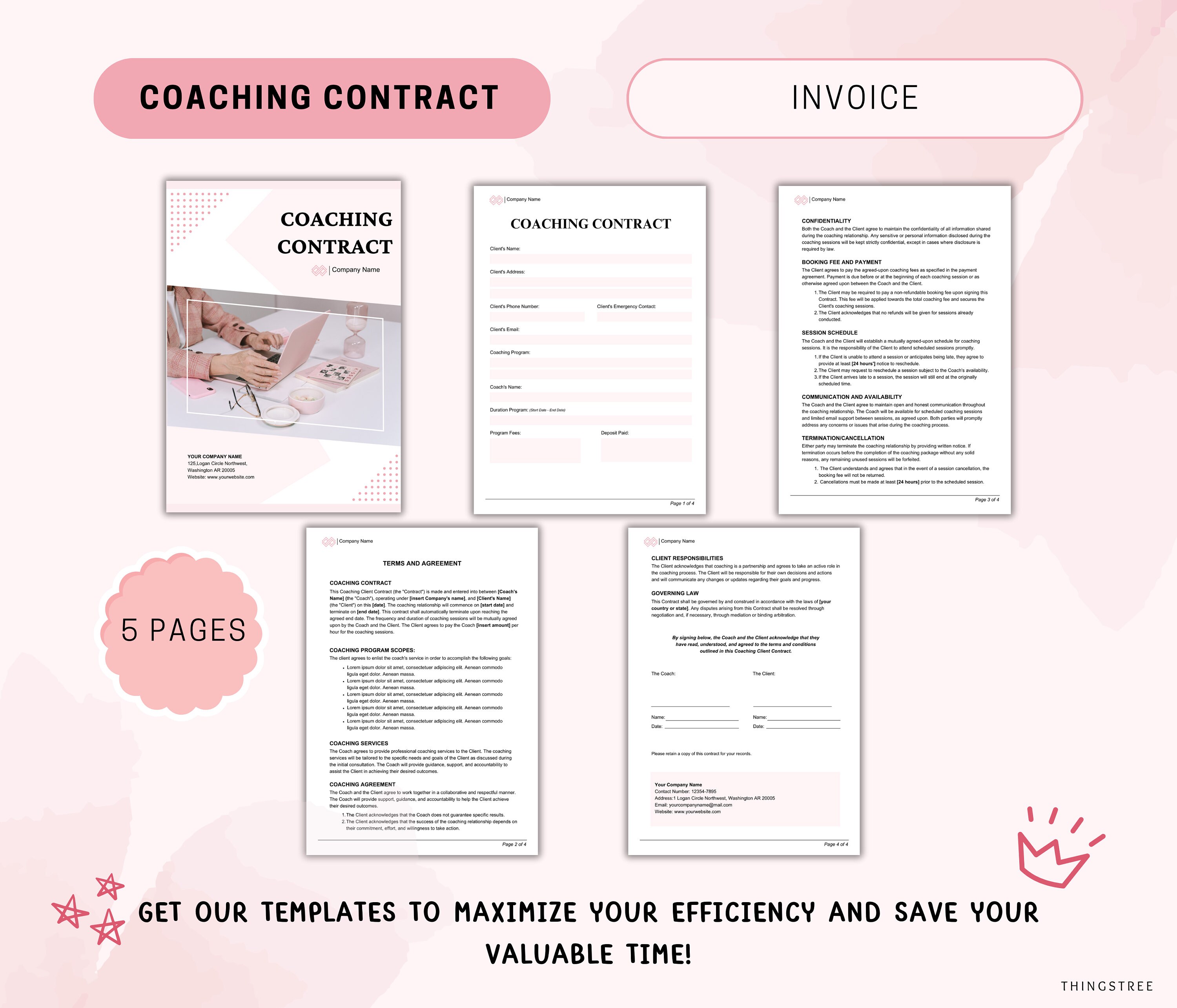 Client Coaching Agreement Template, Invoice Template,done for You,life ...