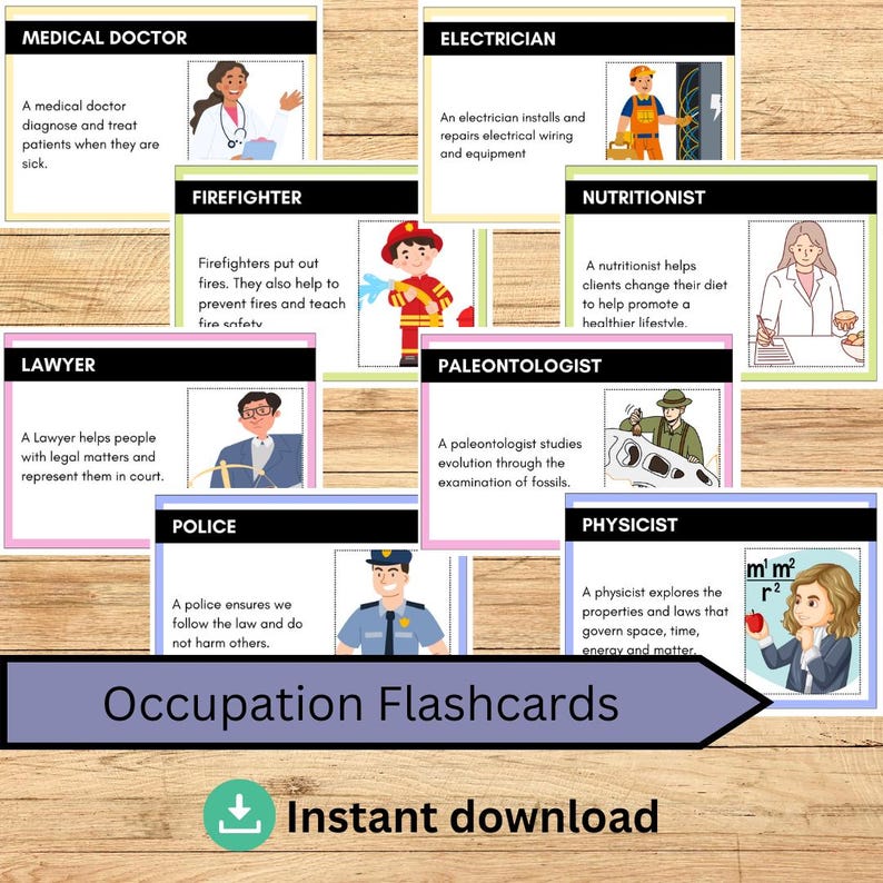 Occupation Flashcards for Kids – Fun and Educational Printable! - Etsy