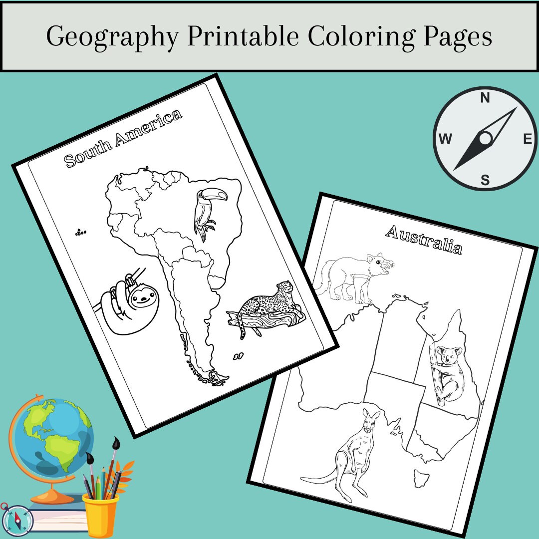 Geography Printable Coloring Pages for Kids With Continents and Animals ...