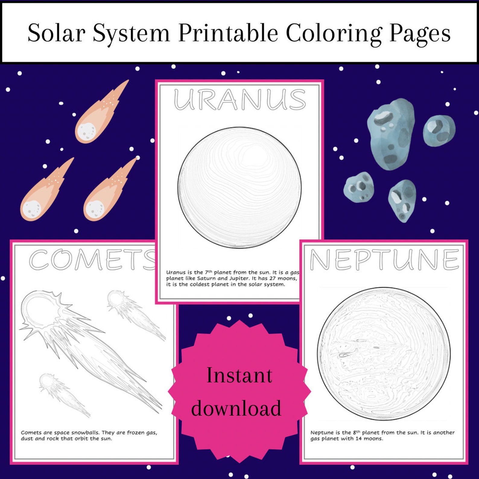 Solar System Printable Coloring Book Pages for Kids in Preschool ...
