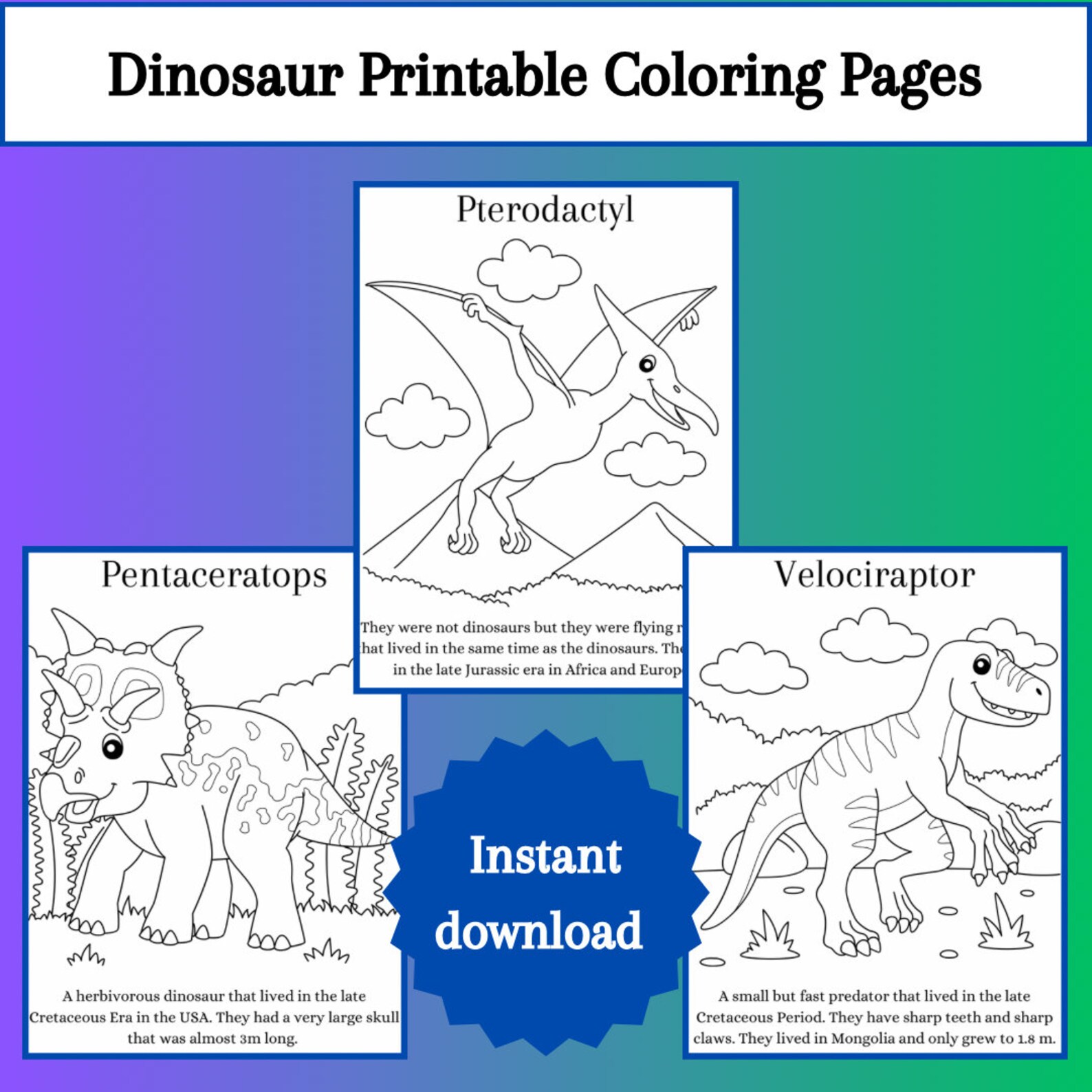 Dinosaur Coloring Pages for Toddlers, Preschool, Kindergarten Printable ...