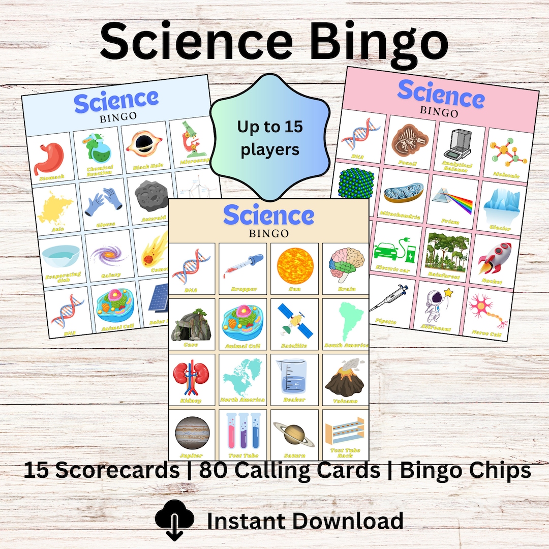 Science Printable Bingo Cards for Kids, Teens, Adults Game Night ...