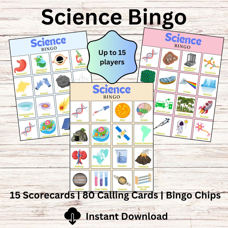 Science Printable Bingo Cards for Kids, Teens, Adults Game Night ...