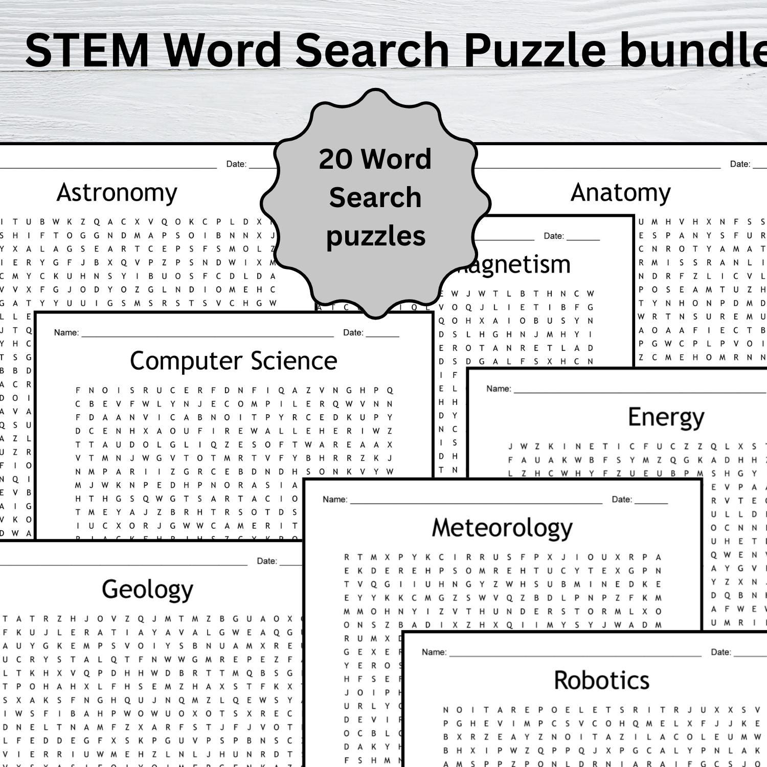 STEM Word Search Puzzle Bundle: Science, Math, Technology, Engineering ...