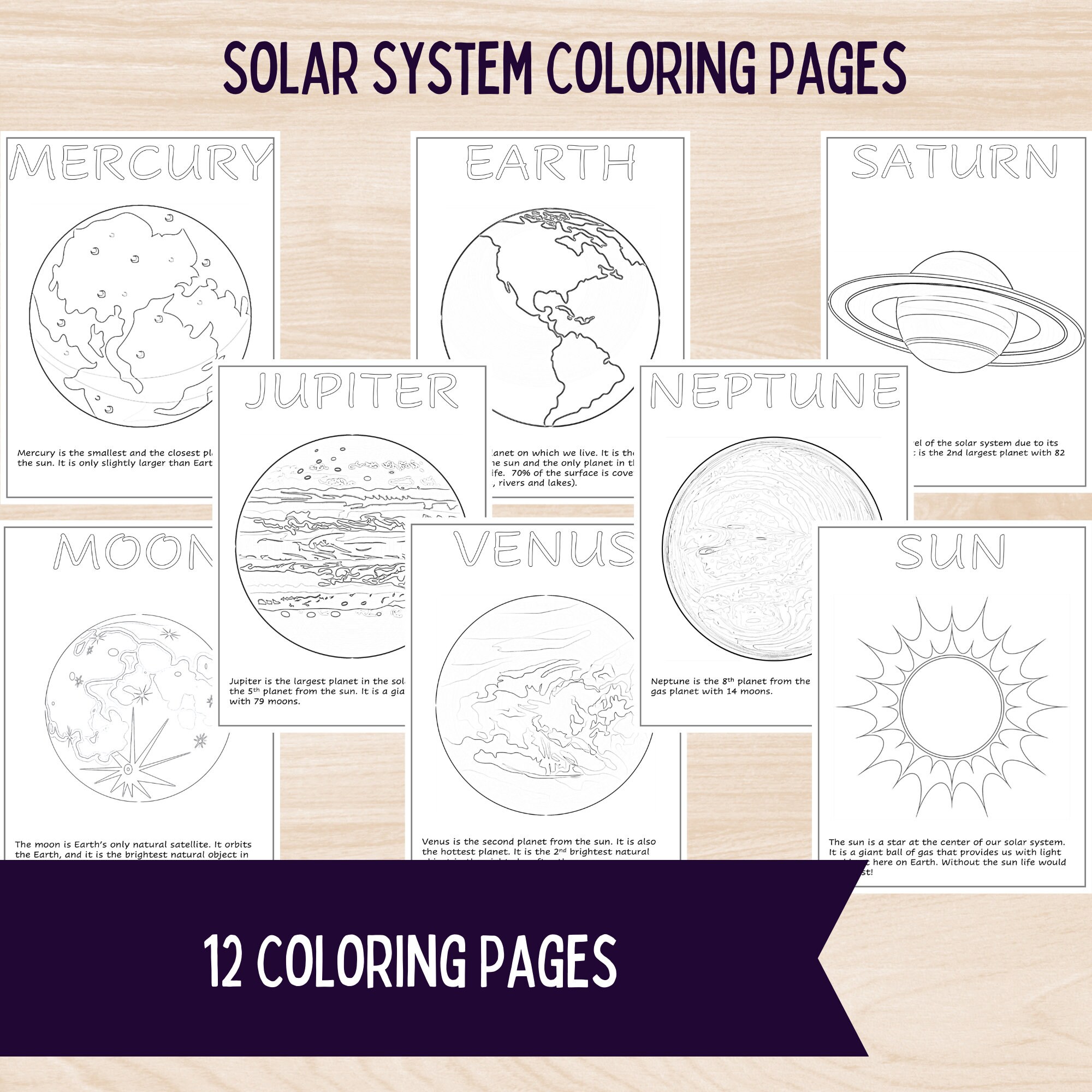 Solar System Learning and Activity Bundle for Kids Printable Coloring ...