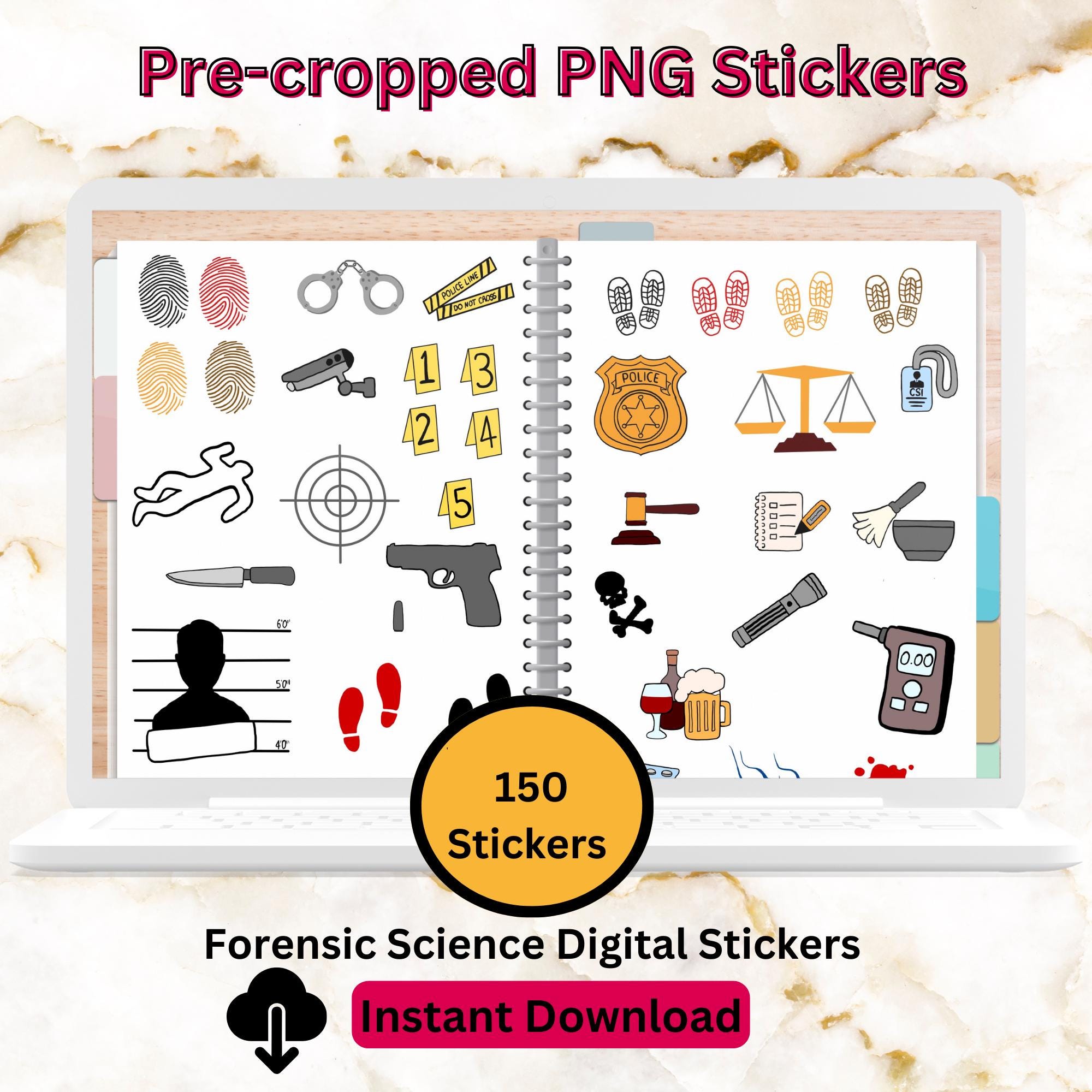 Forensic Science Digital Sticker Pack - 150 Pre-cropped PNG Stickers ...