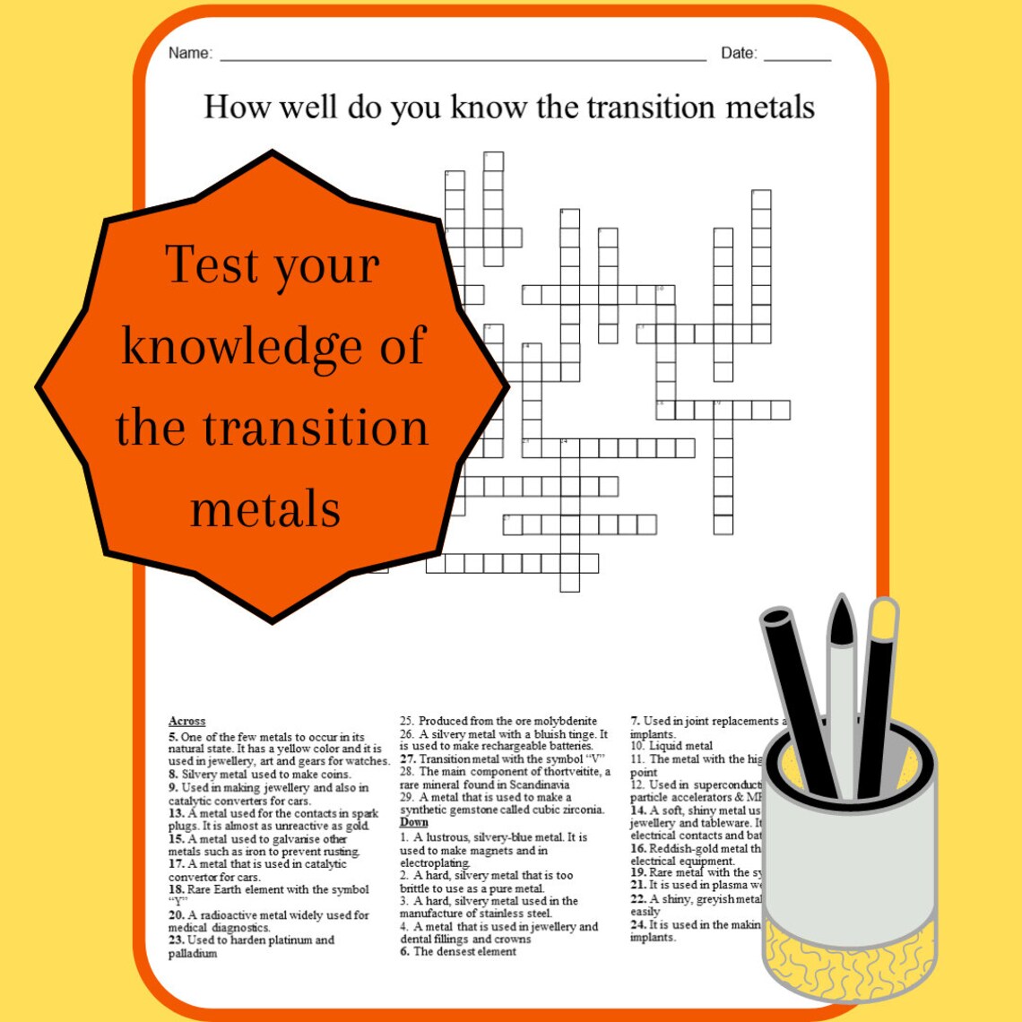 Chemistry Crossword Puzzles – Printable Educational Activity (set of 4 ...