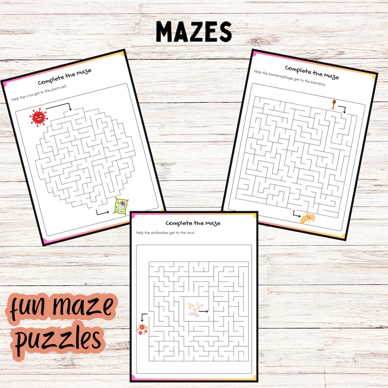 Germs Printable Activity and Coloring Book for Kids With Mazes ...
