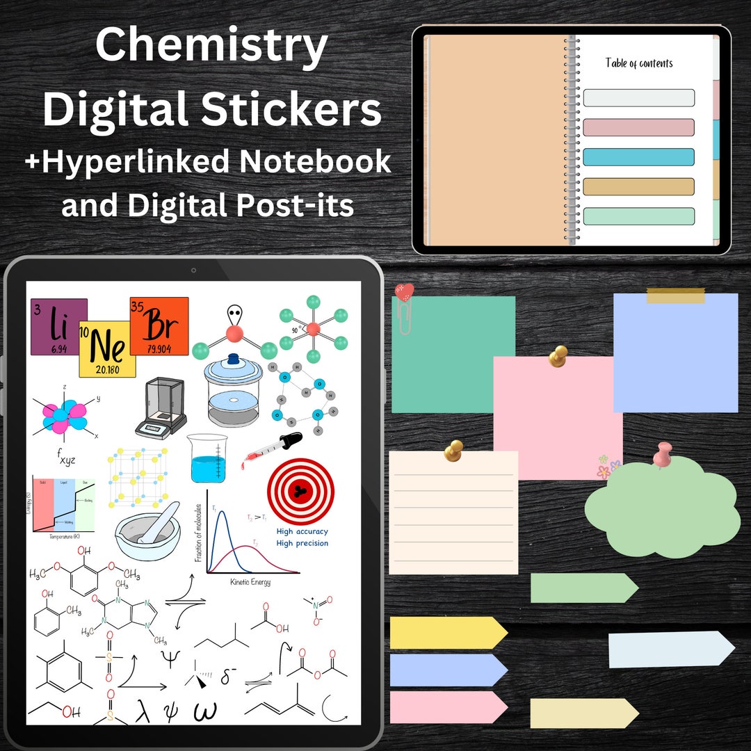 Chemistry Digital Stickers and Notebook Bundle With Bonus Post-its - Etsy