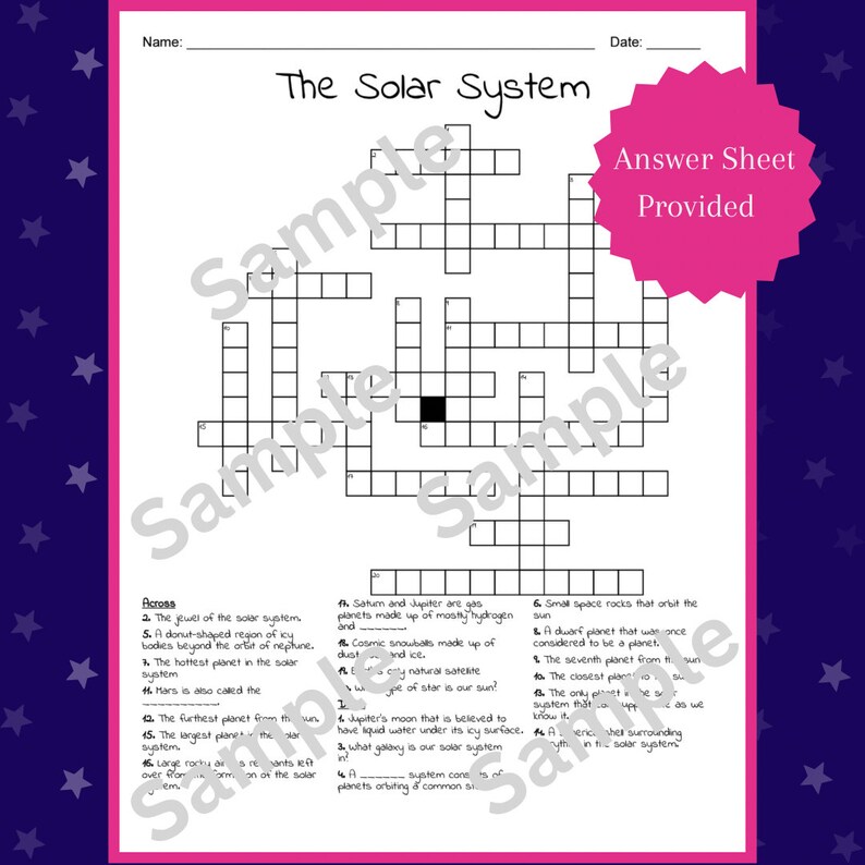 Space, Solar System Crossword Puzzle Game - Etsy