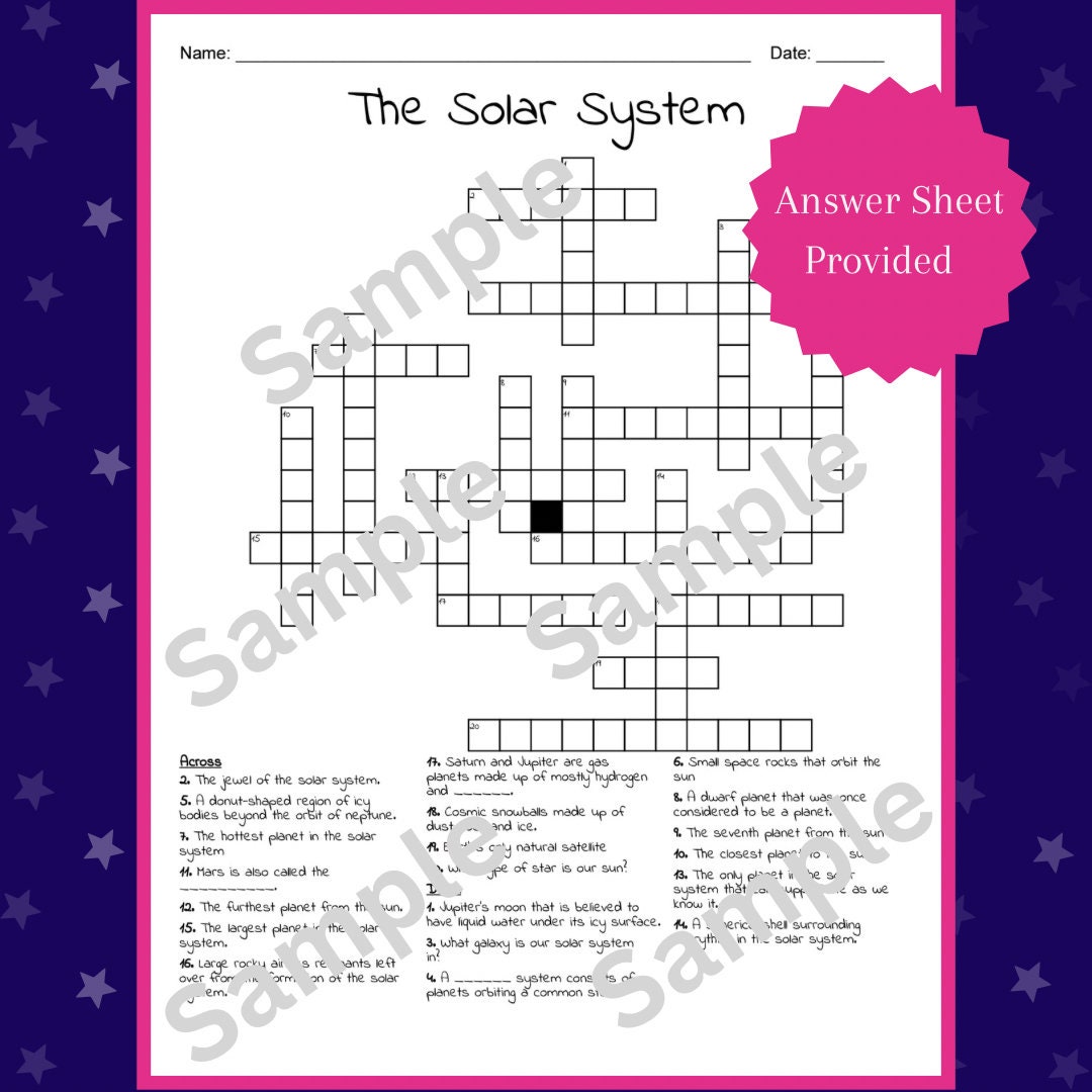 Space, Solar System Crossword Puzzle Game - Etsy