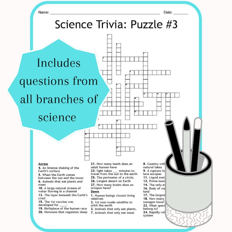 Science Trivia Crossword Puzzle - Etsy