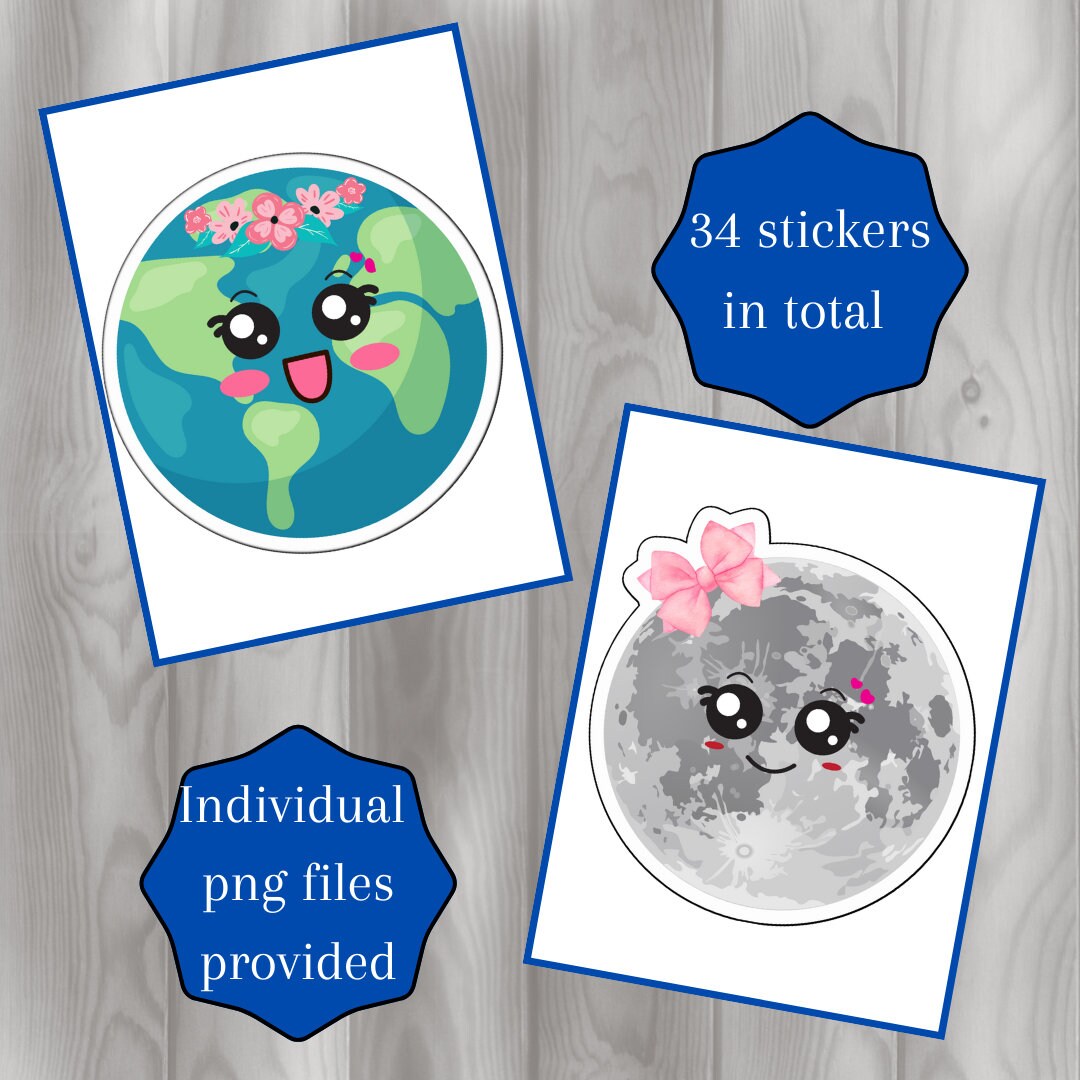 Solar System Printable Stickers and Digital Clip Art Printable Planets ...