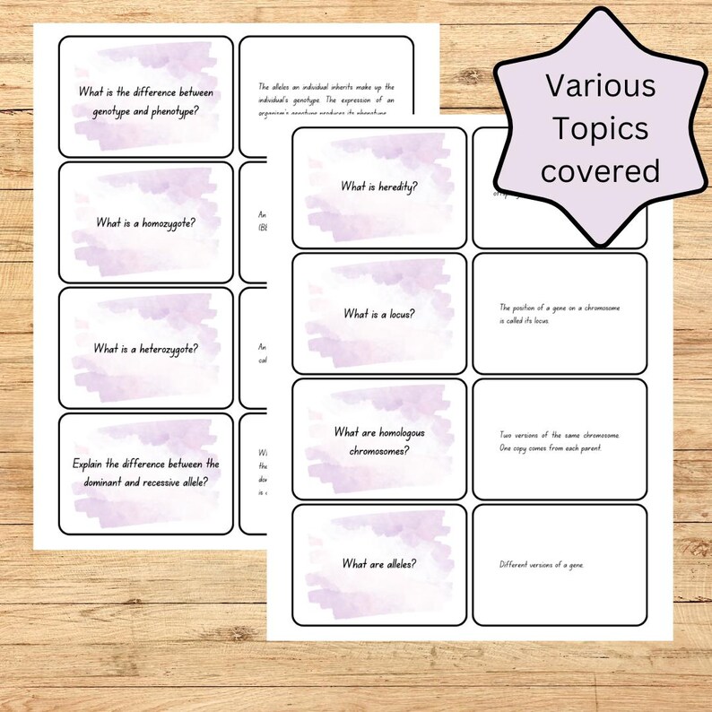 Genetics Flashcards: Biology Study Cards for Students (116, Instant ...