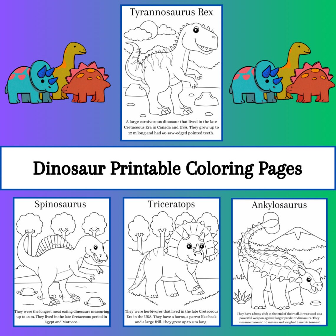 Dinosaur Coloring Pages for Toddlers, Preschool, Kindergarten Printable ...