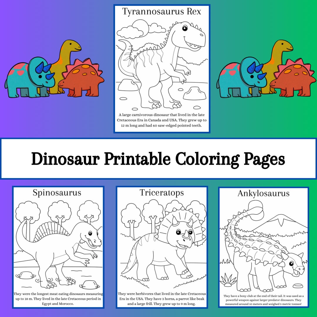 Dinosaur Coloring Pages for Toddlers, Preschool, Kindergarten Printable ...