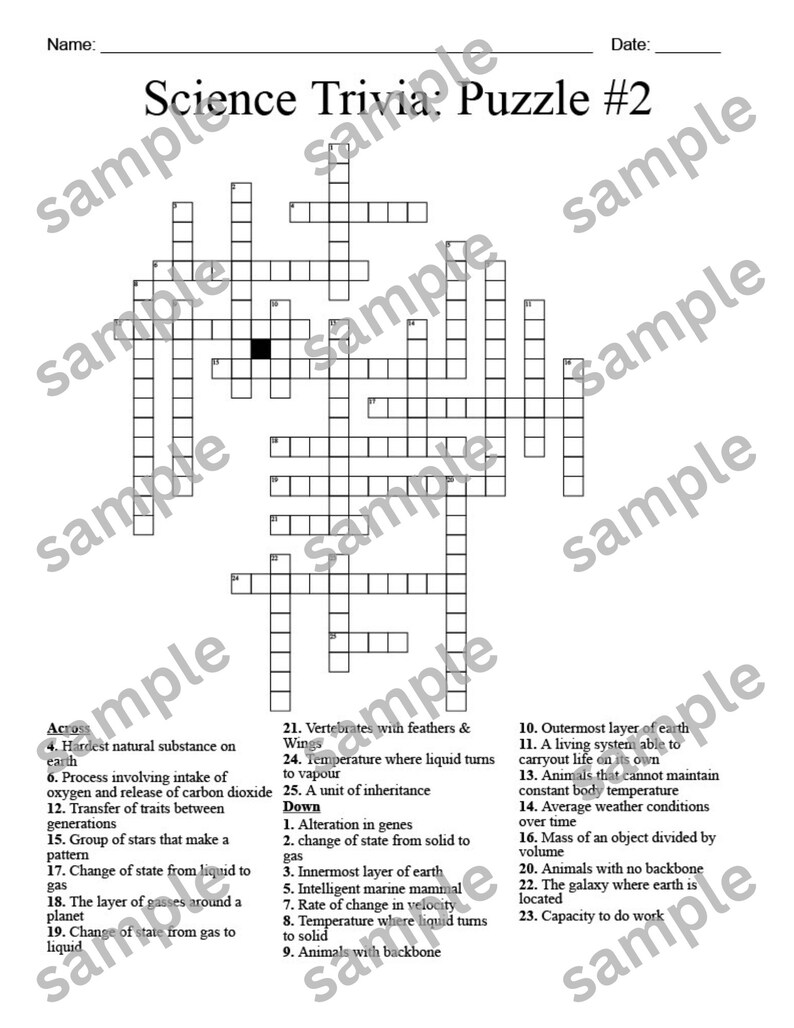 Science Trivia Crossword Puzzle - Etsy