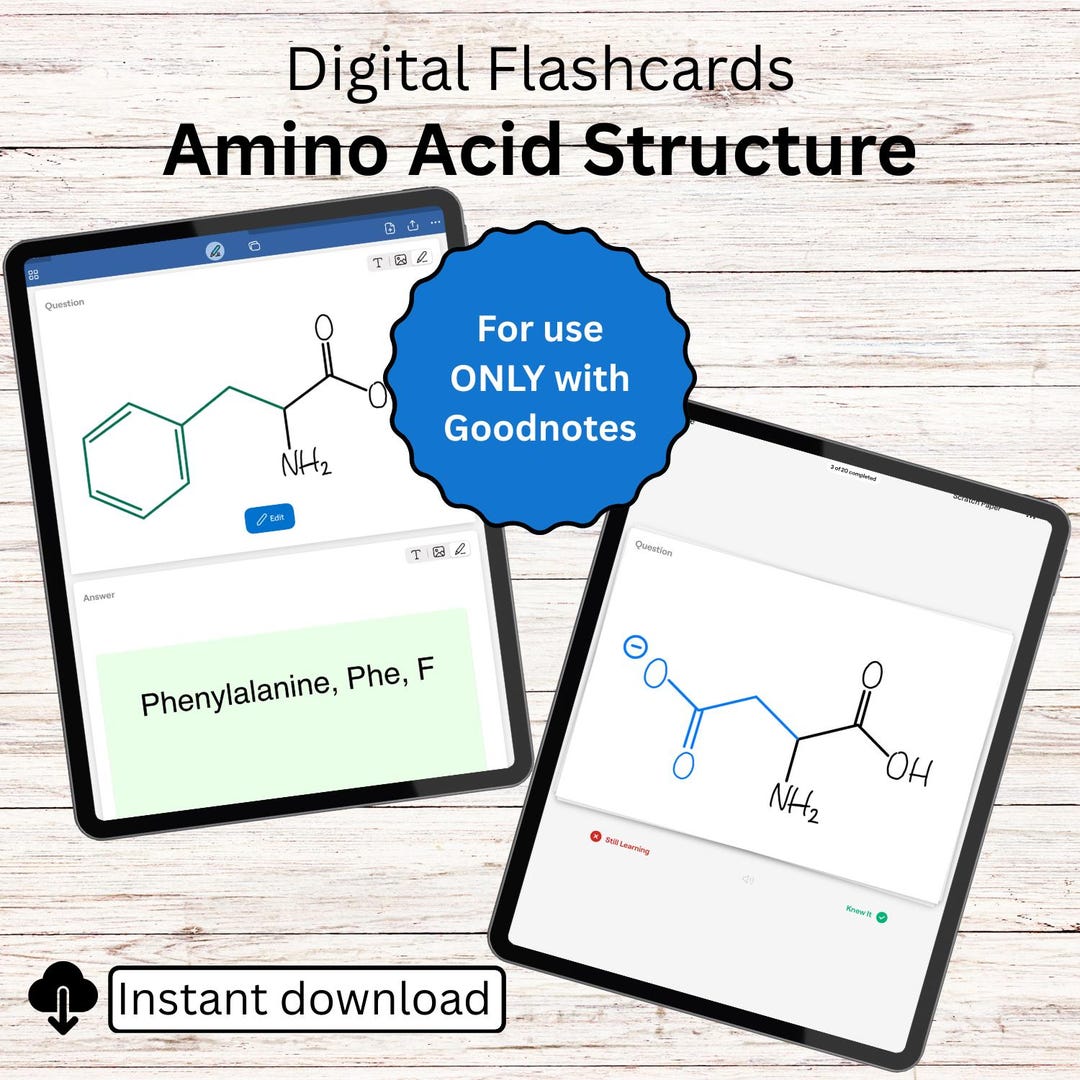 Amino Acid Structure Digital Flashcards for Goodnotes | Biochemistry ...