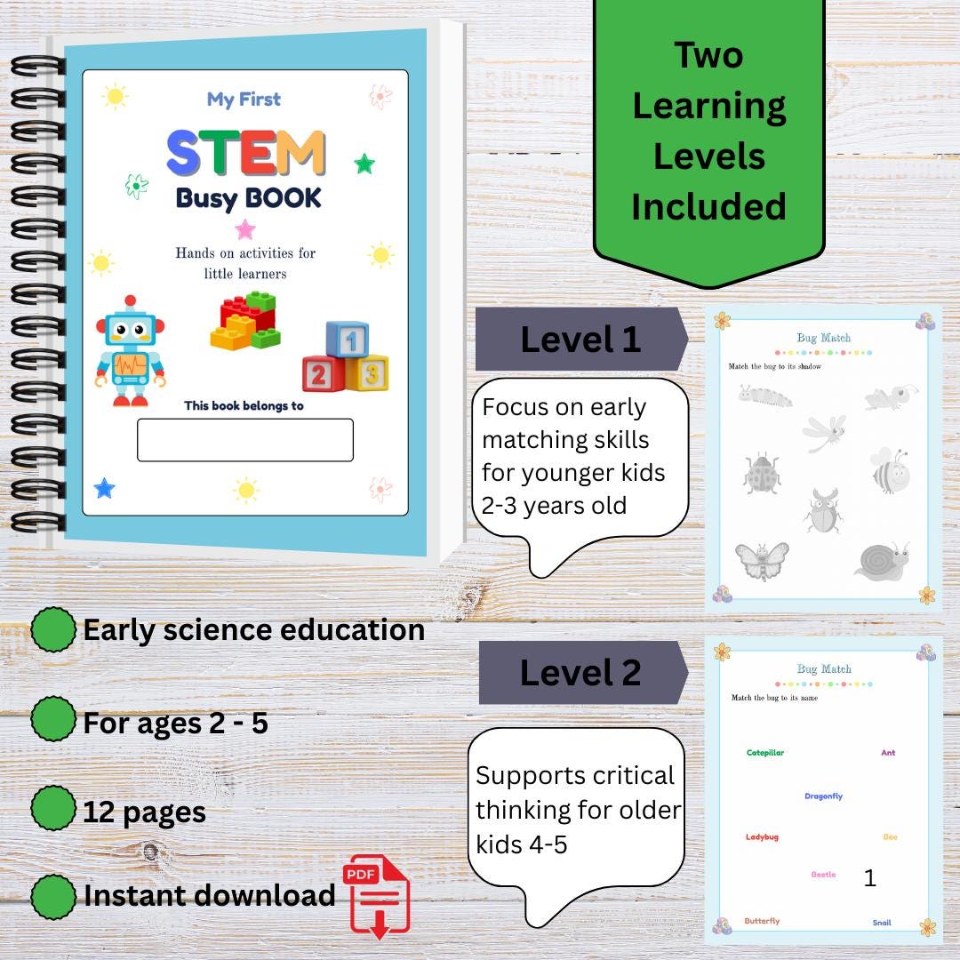 STEM Busy Book for Toddlers: Printable Preschool Activity Binder (PDF ...