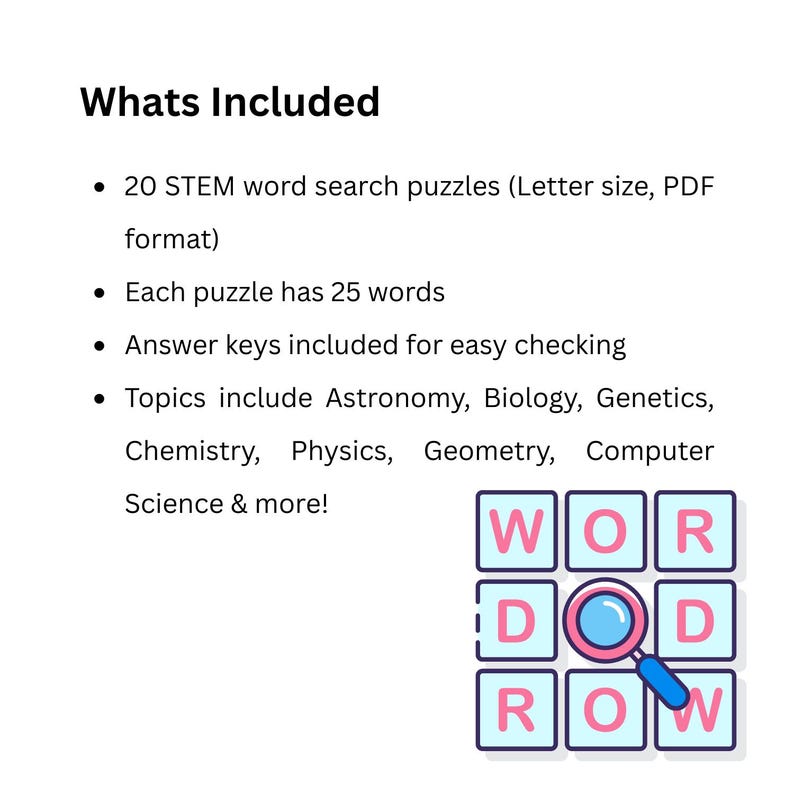 Printable STEM Word Search Puzzle Bundle: Science, Math, Technology ...