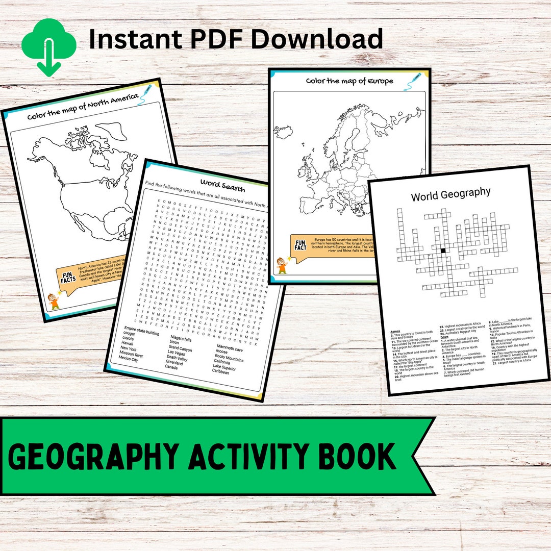 Geography Printable Coloring and Activity Book for Kids - Etsy