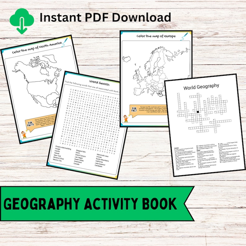 Geography Printable Coloring and Activity Book for Kids - Etsy