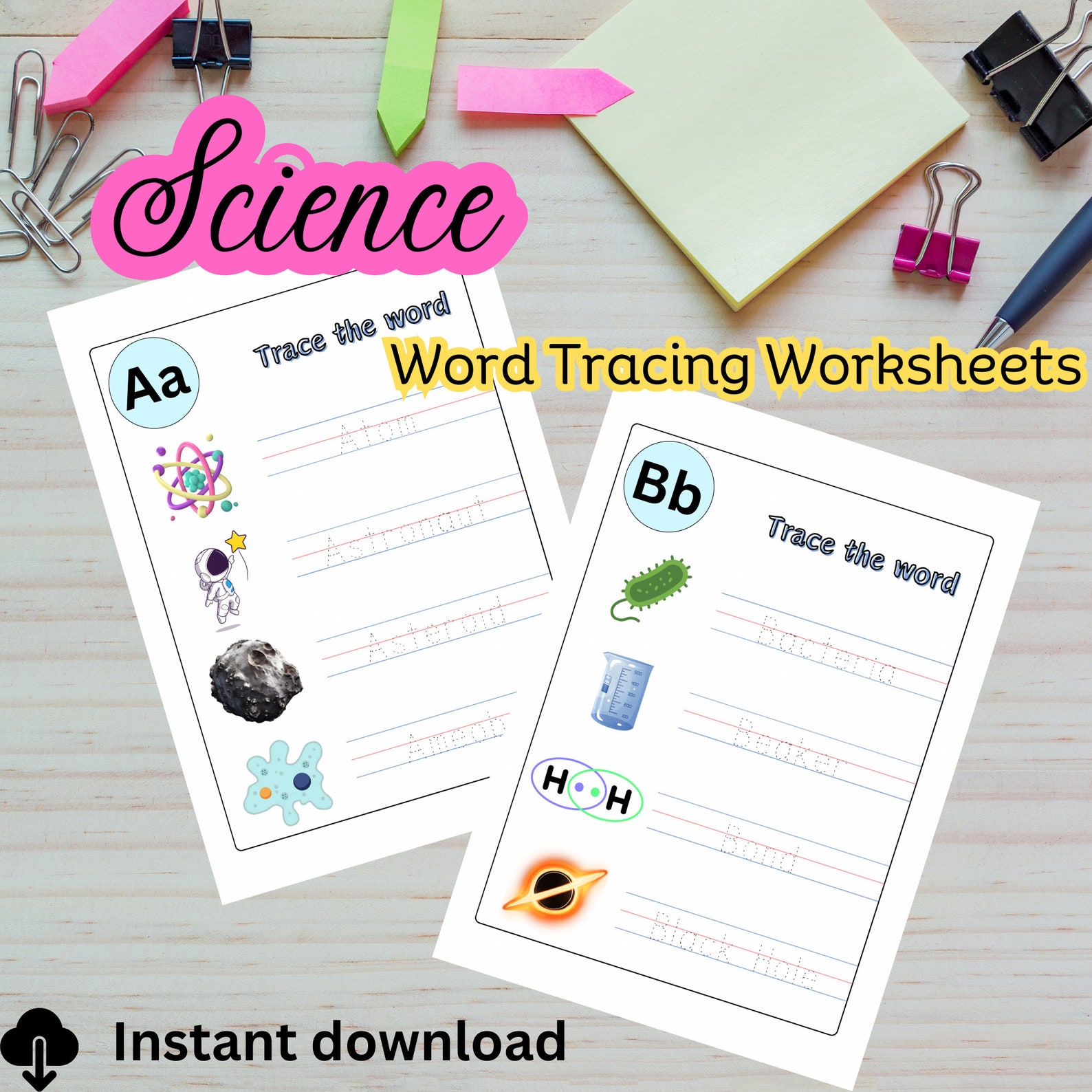 Science Word Tracing Worksheets: Alphabet STEM Learning (instant ...