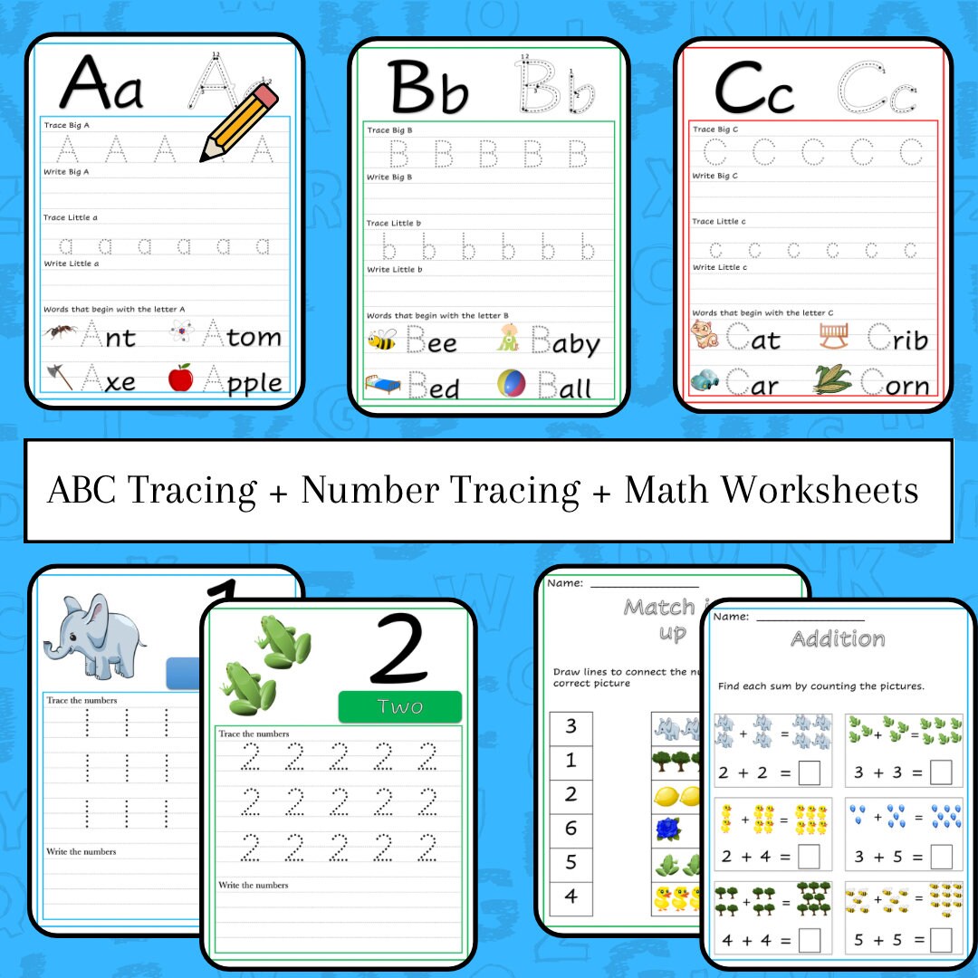 Preschool Math and Writing Worksheet Bundle Printable ABC Tracing ...