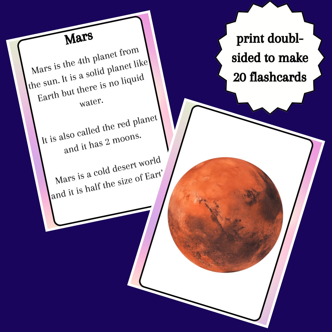 Printable Solar System Flashcard Montessori Science for Kids Astronomy ...