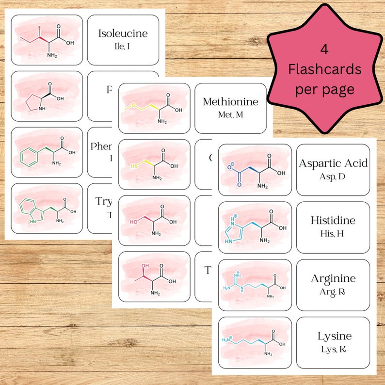 Printable Amino Acids Flashcards - Instant Download for Biochemistry ...