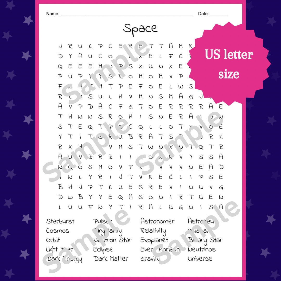 Word Search Printable Space Theme Puzzle to Improve Vocabulary - Etsy