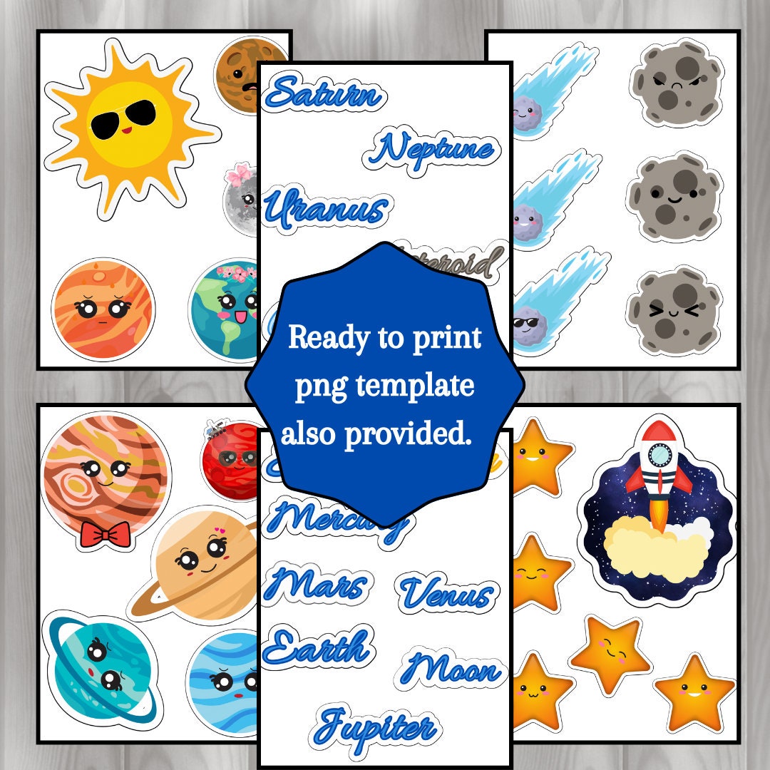 Solar System Printable Stickers and Digital Clip Art Printable Planets ...